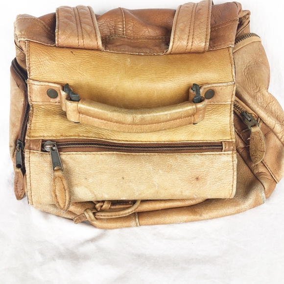 Handmade | Bags | Vintage Worn Weathered Leather Backpack Brass | Poshmark